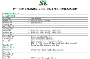 3RD TERM CALENDAR 2022/2023 ACADEMIC SESSION – Home